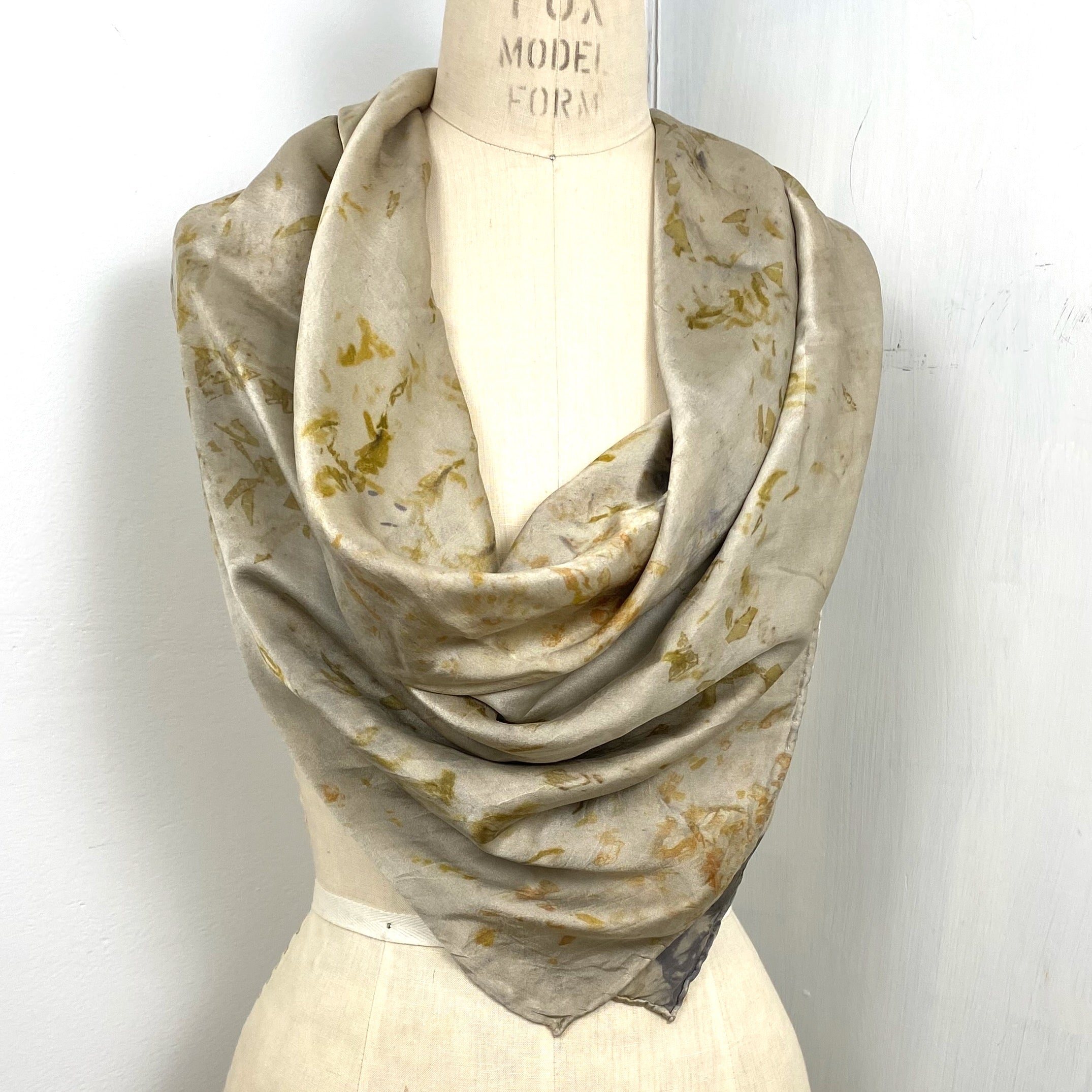 Botanically Dyed Square Silk Scarf in Grey Foliage – Marree